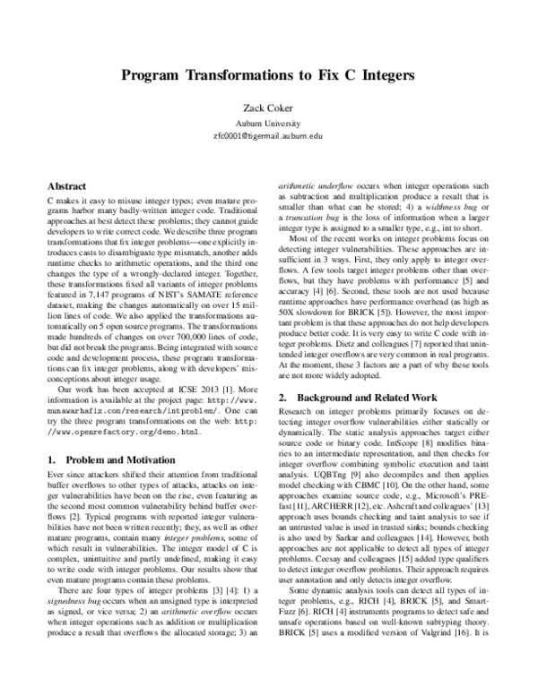(PDF) Program transformations to fix C integers