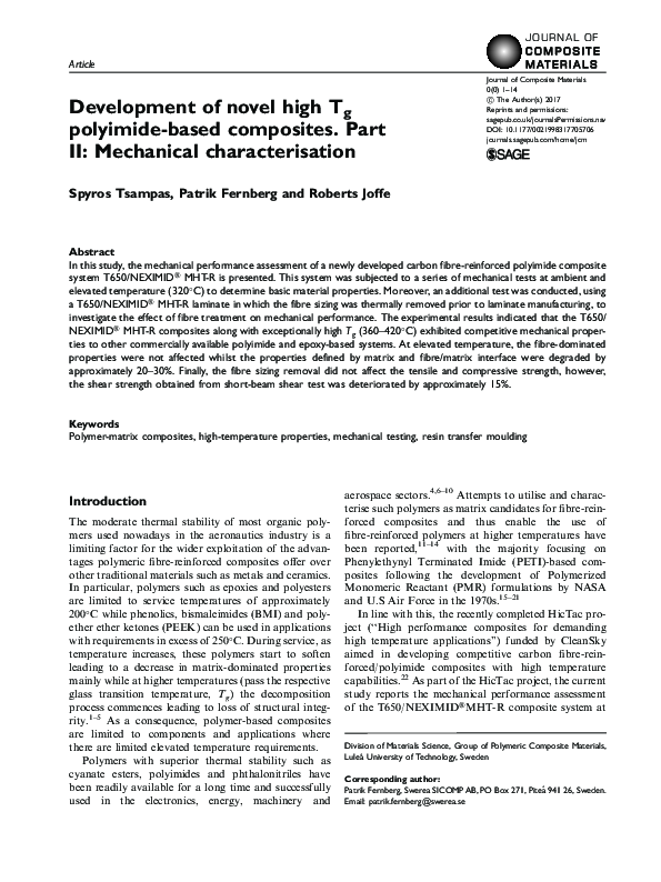 (PDF) Development of novel high Tg polyimide-based composites. Part II ...