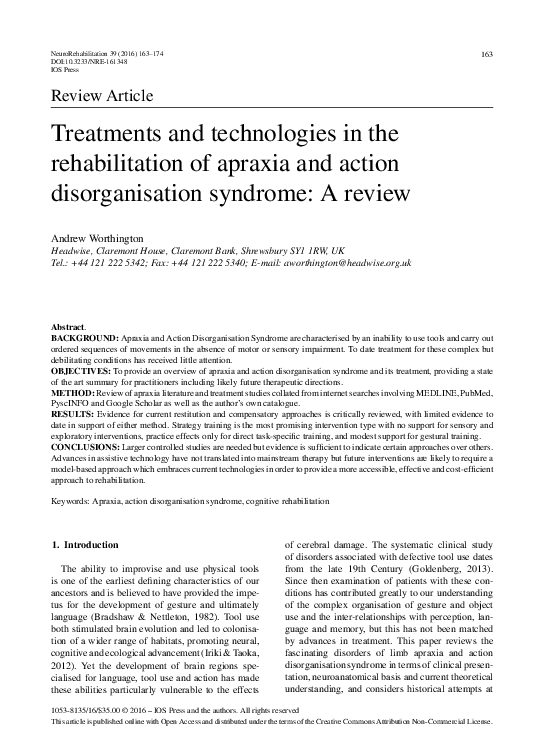 (PDF) Treatments and technologies in the rehabilitation of apraxia and ...