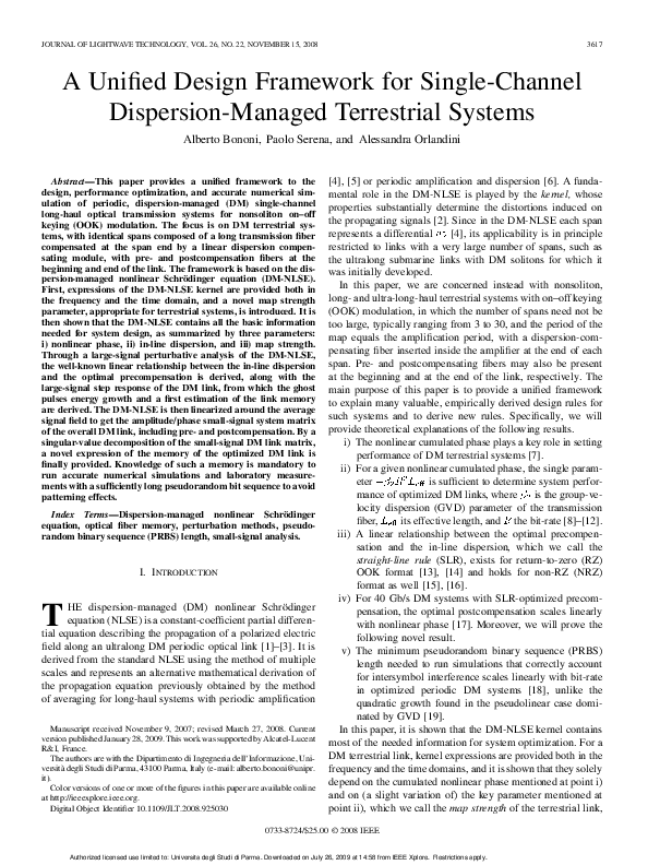 (PDF) A Unified Design Framework for Single-Channel Dispersion-Managed ...