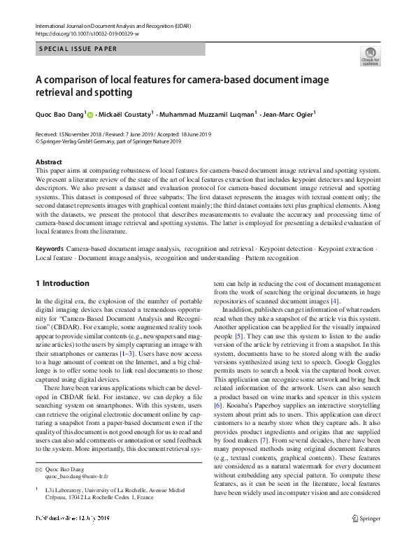 (PDF) A comparison of local features for camera-based document image retrieval and spotting