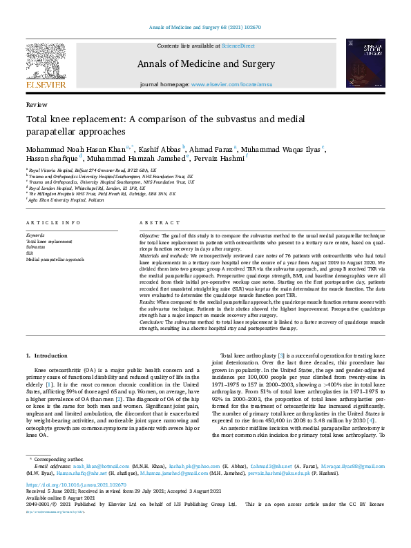 (PDF) Total knee replacement: A comparison of the subvastus and medial ...