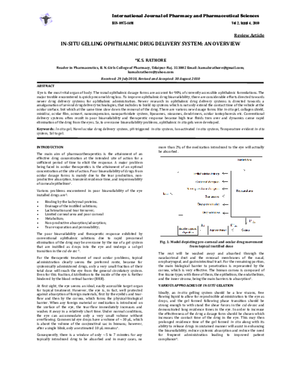 Pdf In Situ Gelling Ophthalmic Drug Delivery System An Overview