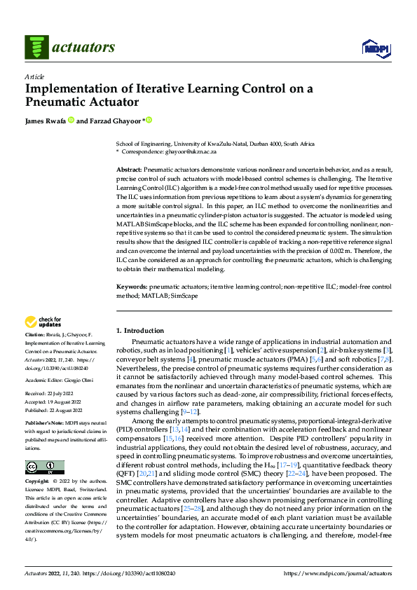 (PDF) Implementation of Iterative Learning Control on a Pneumatic Actuator