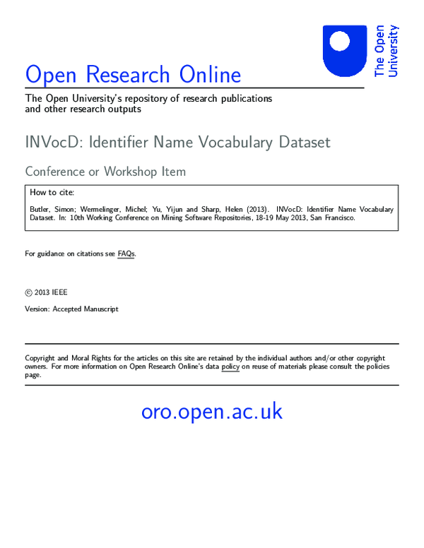 (PDF) INVocD: Identifier name vocabulary dataset | Helen Sharp - Academia.edu