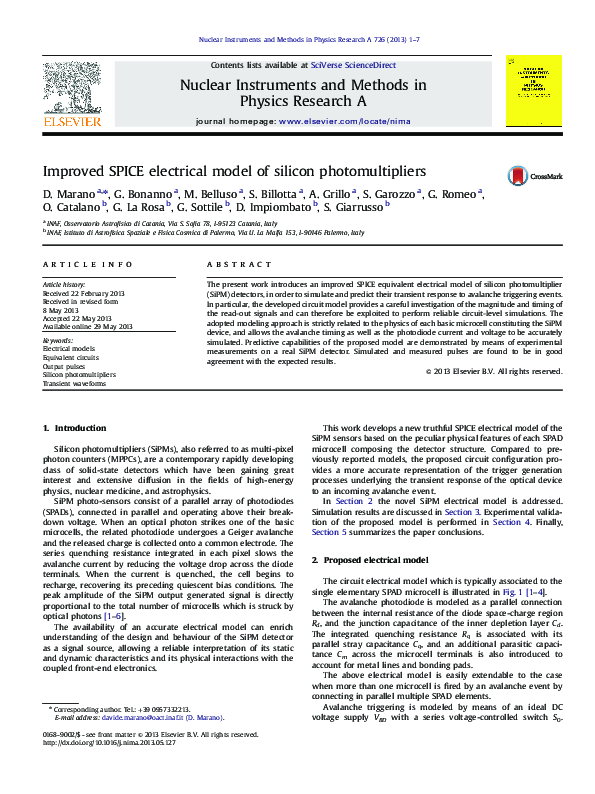 (PDF) Improved SPICE electrical model of silicon photomultipliers