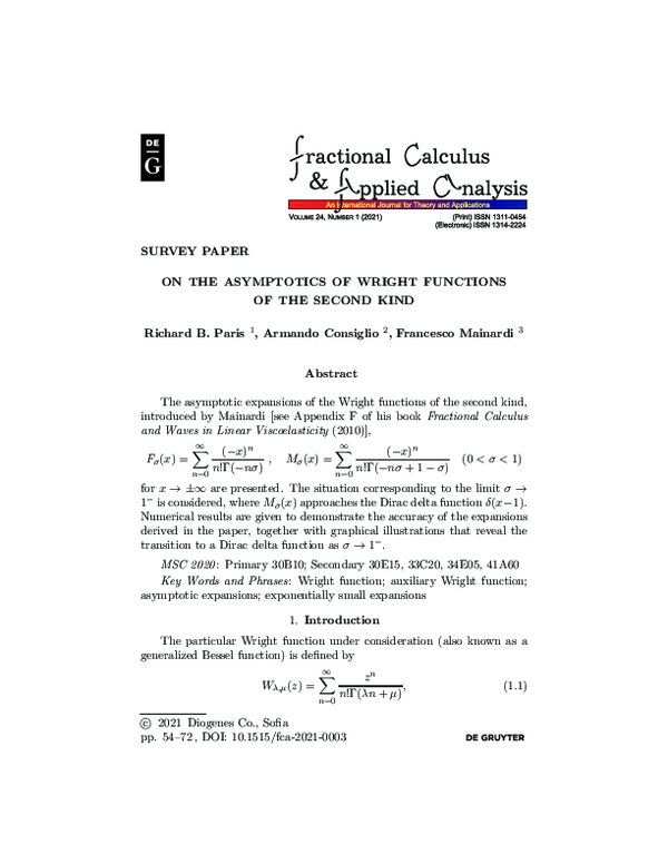 (PDF) On the Asymptotics of Wright Functions of the Second Kind