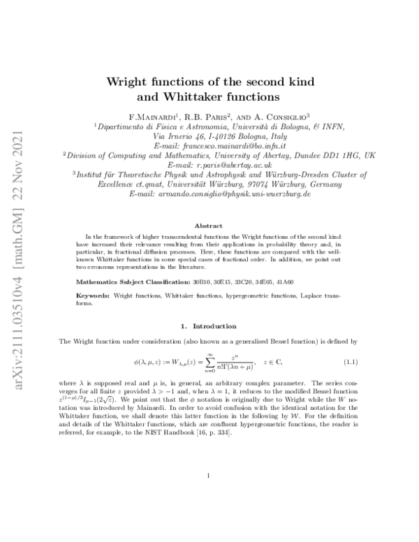 (PDF) Wright functions of the second kind and Whittaker functions
