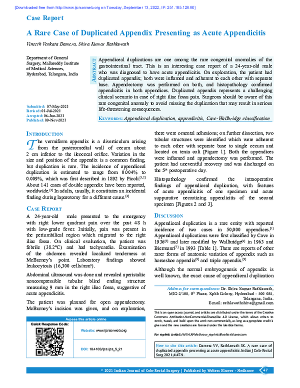 (PDF) A rare case of duplicated appendix presenting as acute appendicitis