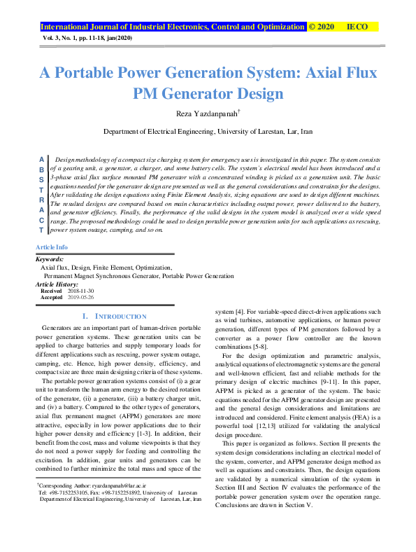 (PDF) A Portable Power Generation System: Axial Flux PM Generator Design
