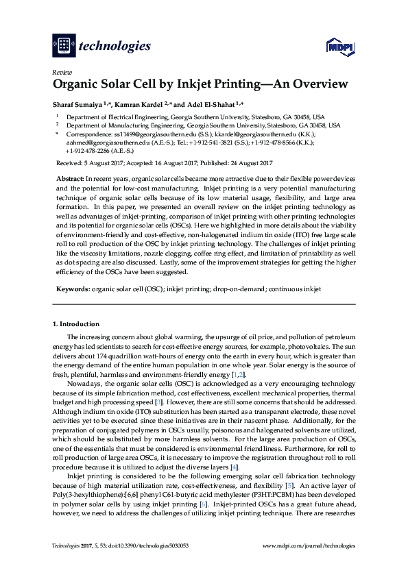 (PDF) Organic Solar Cell by Inkjet Printing—An Overview | Adel El ...