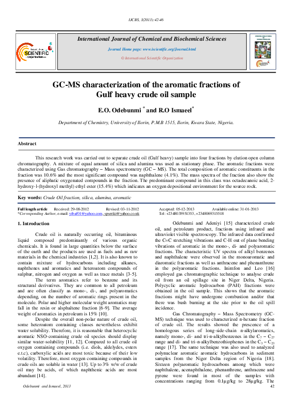 (PDF) GC-MS characterization of the aromatic fractions of Gulf heavy ...