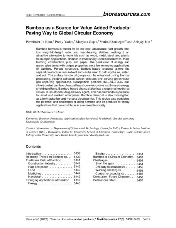 (PDF) Bamboo as a source for value added products: Paving way to global ...