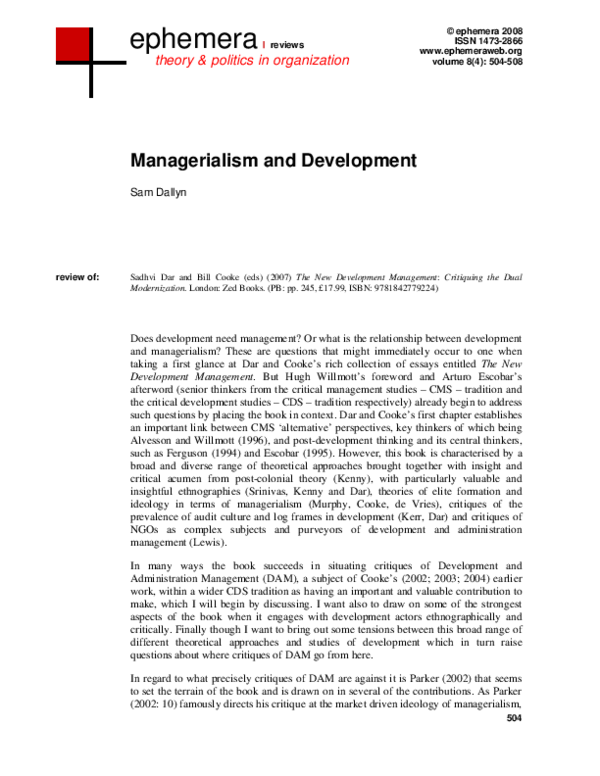 (PDF) Managerialism and Development