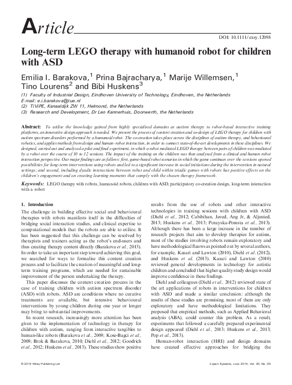 (PDF) Long-term LEGO therapy with humanoid robot for children with ASD