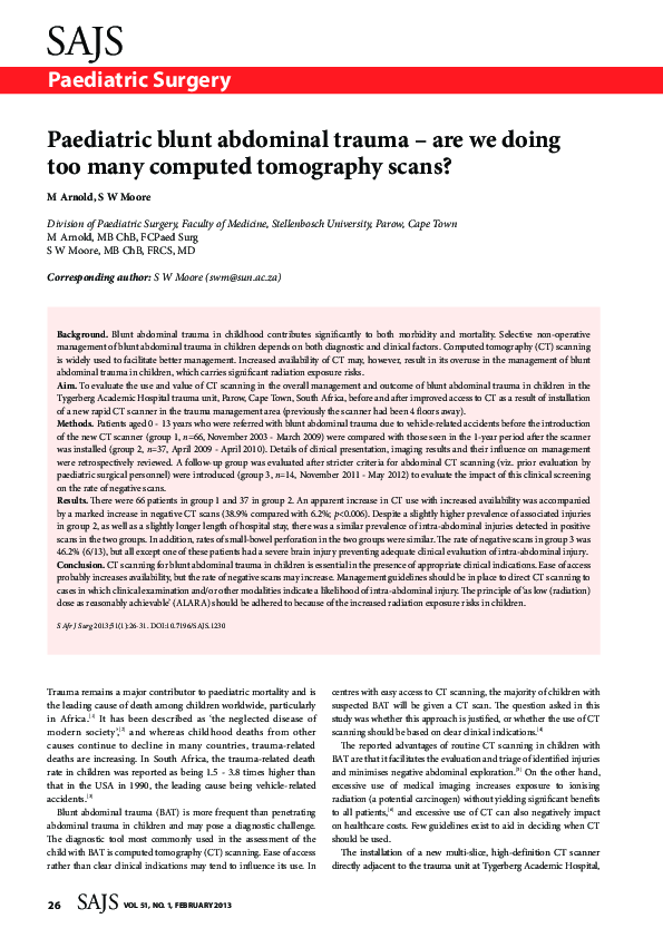 (PDF) Paediatric blunt abdominal trauma - are we doing too many ...