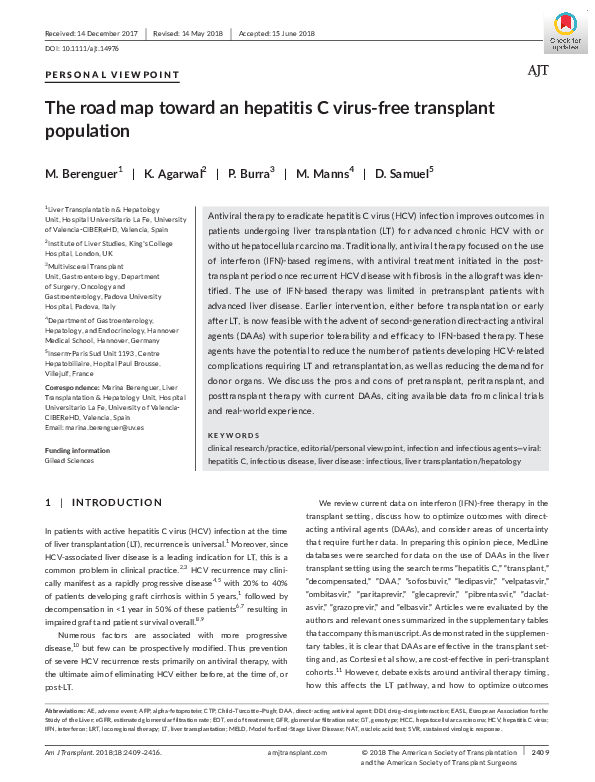 (PDF) The road map toward an hepatitis C virus-free transplant ...