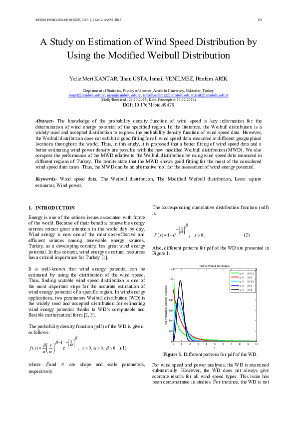 (PDF) A Study on Estimation of Wind Speed Distribution by Using the ...