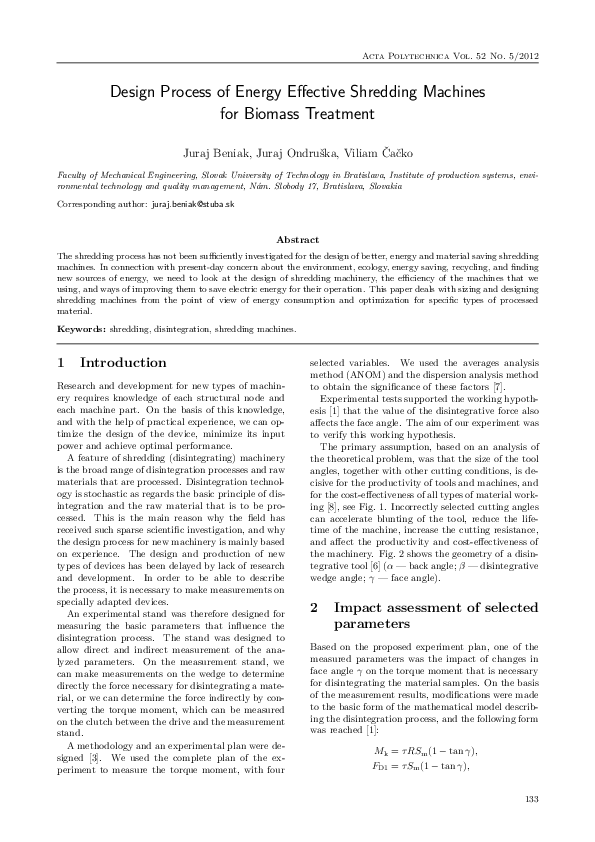 (PDF) Design Process of Energy Effective Shredding Machines for Biomass ...