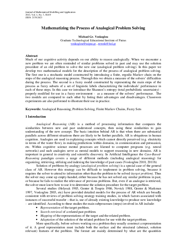 (PDF) Mathematizing the Process of Analogical Problem Solving