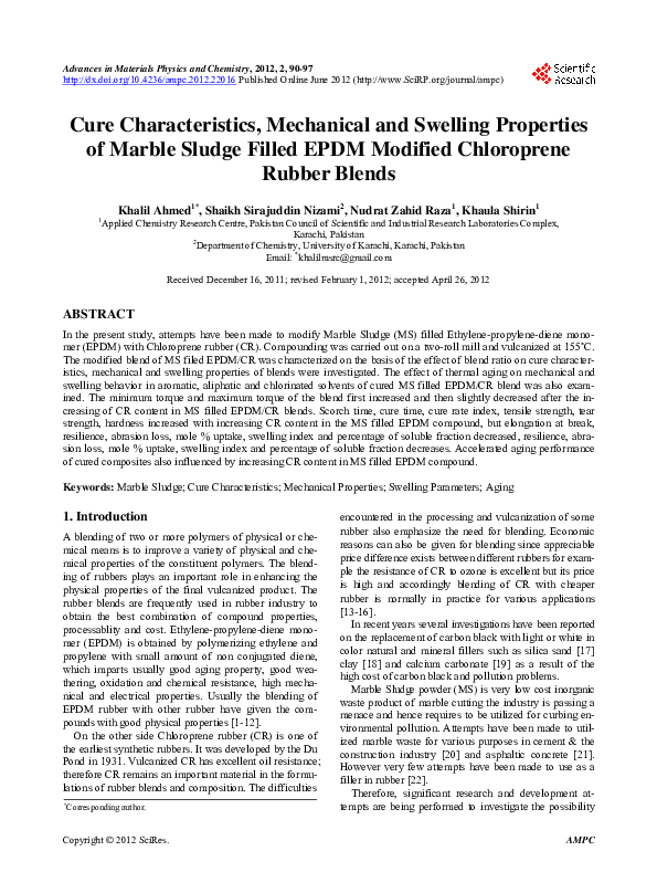 (PDF) Cure Characteristics, Mechanical and Swelling Properties of ...