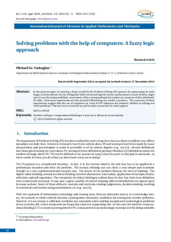 Pdf Solving Problems With The Help Of Computers A Fuzzy Logic Approach