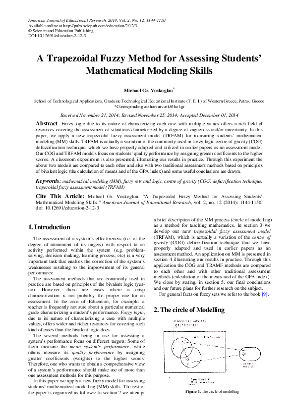 (PDF) A Trapezoidal Fuzzy Method for Assessing Students’ Mathematical Modeling Skills