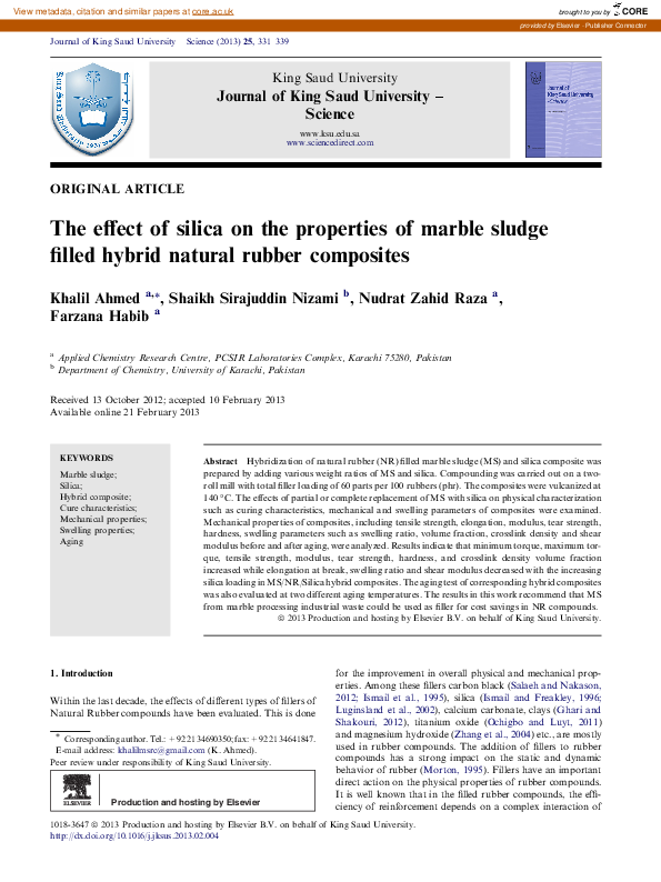 (PDF) The effect of silica on the properties of marble sludge filled ...