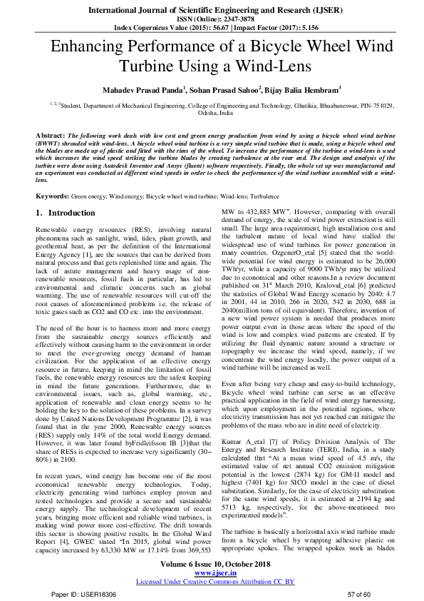 (PDF) Enhancing Performance of a Bicycle Wheel Wind Turbine Using a ...