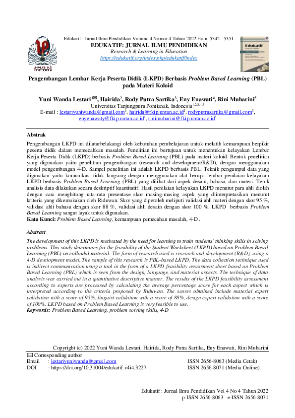 (PDF) Pengembangan Lembar Kerja Peserta Didik (LKPD) Berbasis Problem ...