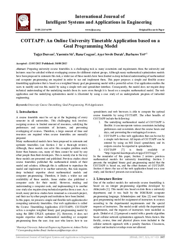 Pdf Cottapp An Online University Timetable Application Based On A Goal Programming Model