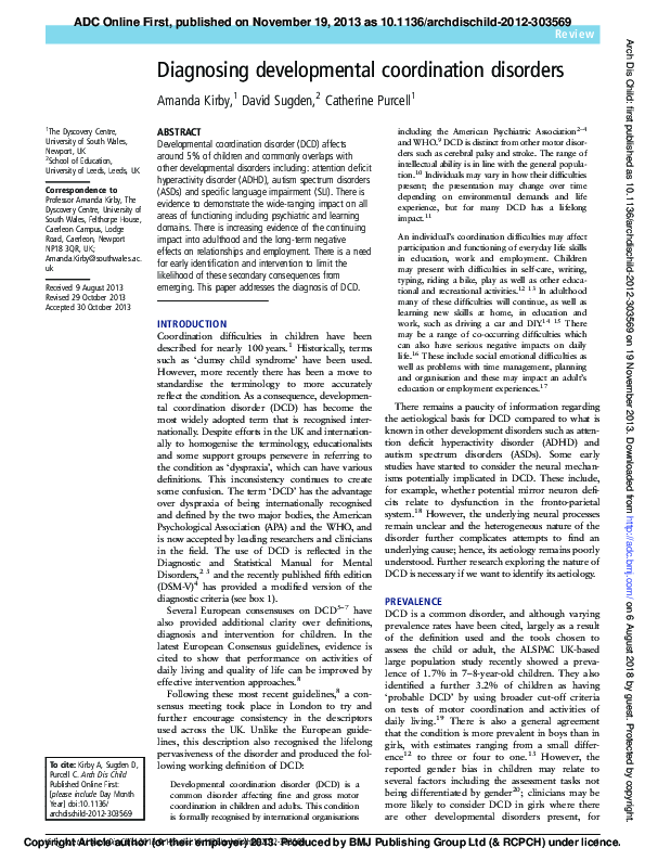 (PDF) Diagnosing developmental coordination disorders | Amanda Kirby ...