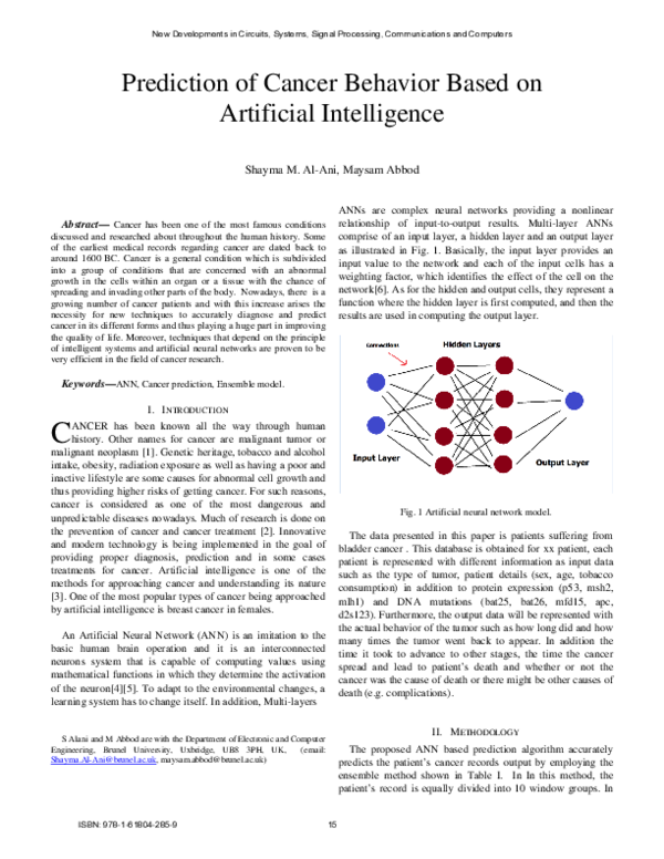 (PDF) Prediction of Cancer Behavior Based on Artificial Intelligence ...
