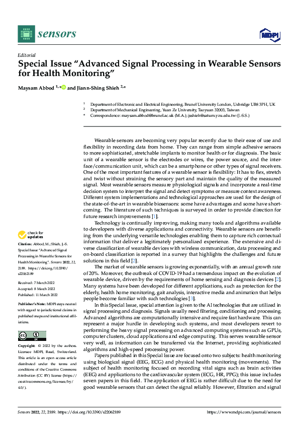 (PDF) Advanced Signal Processing in Wearable Sensors