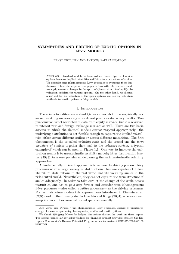 (PDF) Symmetries and pricing of exotic options in Lévy models