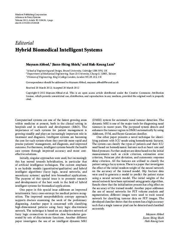 (PDF) Hybrid Biomedical Intelligent Systems