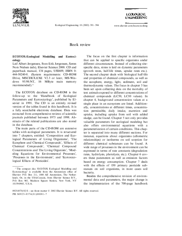 (PDF) ECOTOX-Ecological Modelling and Ecotoxicology