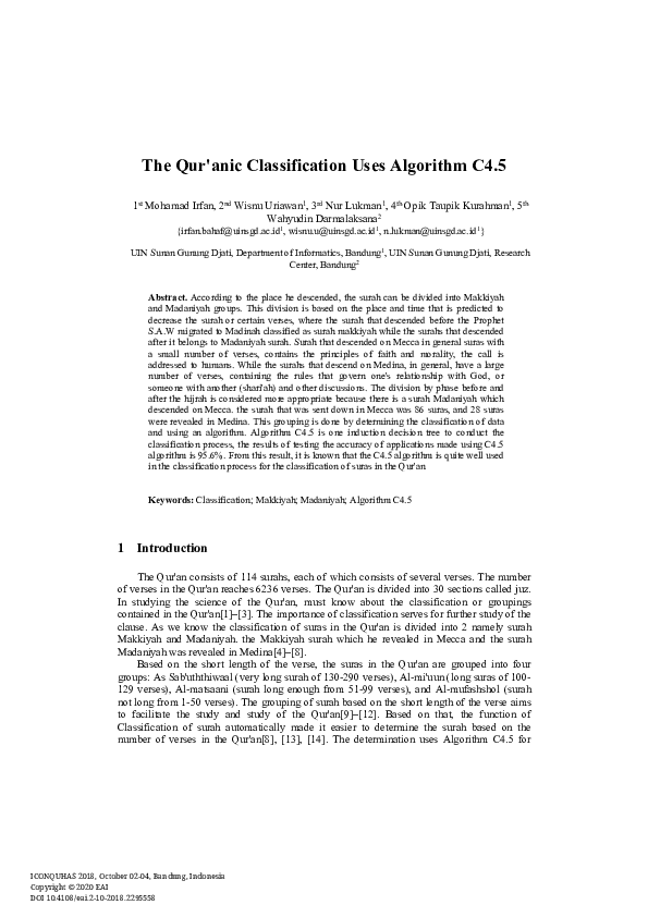 Pdf The Qur Anic Classification Uses Algorithm C4 5
