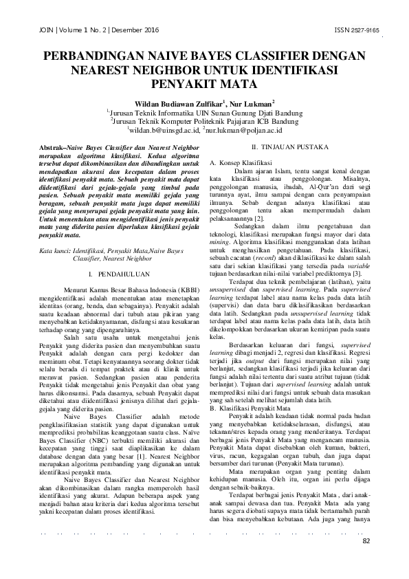 (PDF) Perbandingan Naive Bayes Classifier Dengan Nearest Neighbor Untuk Identifikasi Penyakit ...