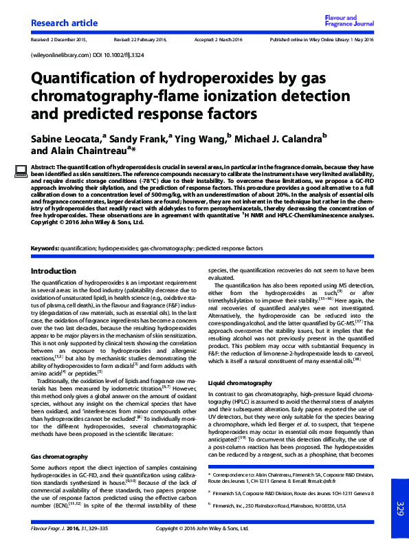 (PDF) Quantification of hydroperoxides by gas chromatography-flame ...