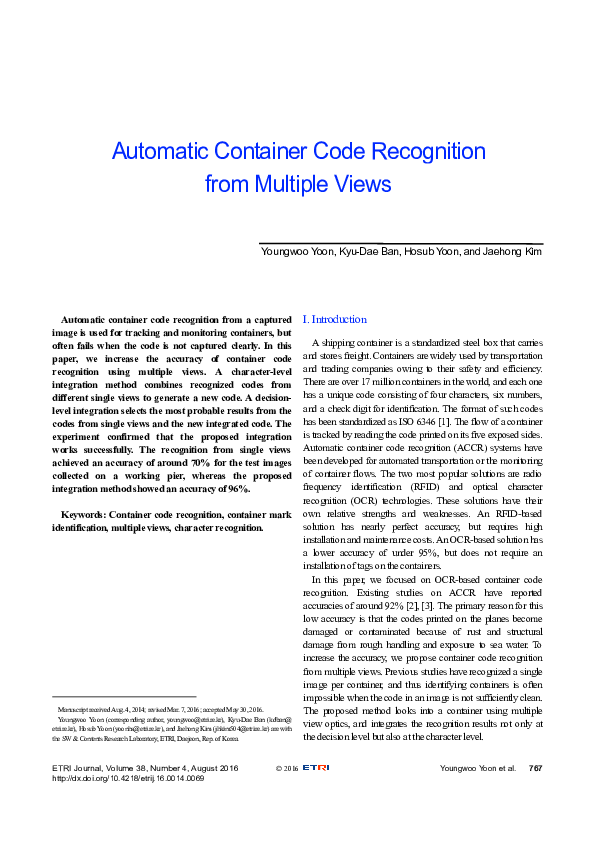 (PDF) Automatic Container Code Recognition From Multiple Views