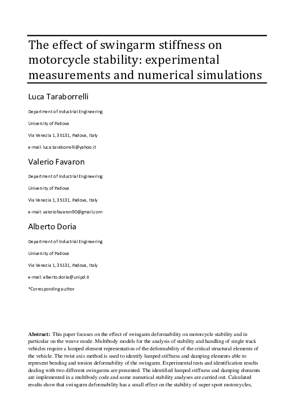 (PDF) The effect of swingarm stiffness on motorcycle stability ...