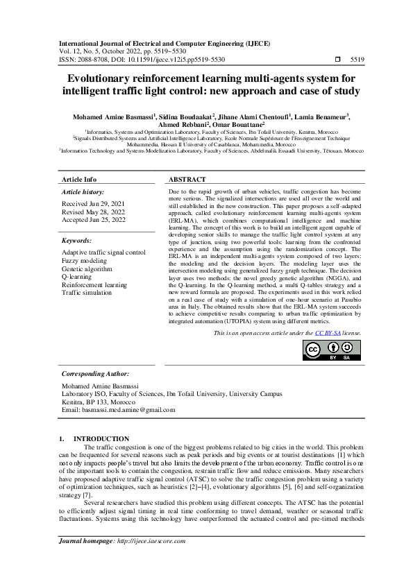 (PDF) Evolutionary reinforcement learning multi-agents system for intelligent traffic light ...