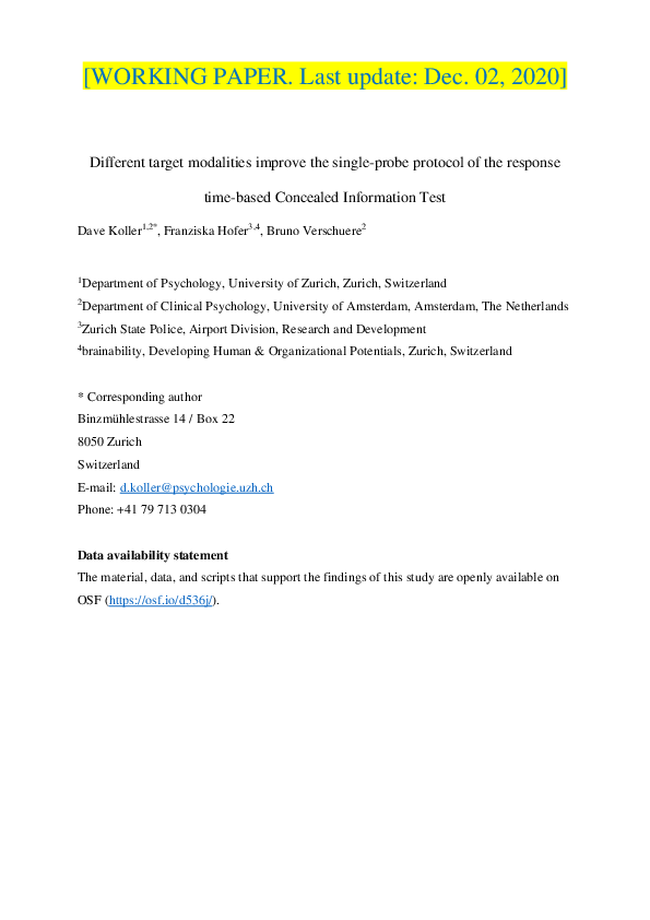 (PDF) PREPRINT: Different target modalities improve the single-probe ...