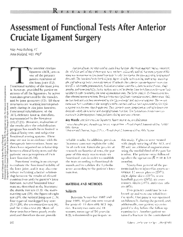 (PDF) Assessment of Functional Tests After Anterior Cruciate Ligament ...