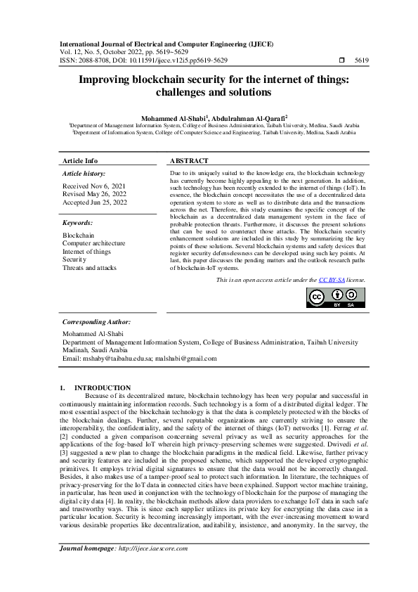 Pdf Improving Blockchain Security For The Internet Of Things Challenges And Solutions