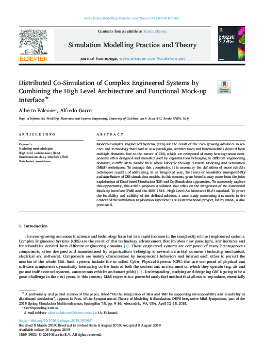 Pdf Distributed Co Simulation Of Complex Engineered Systems By Combining The High Level 