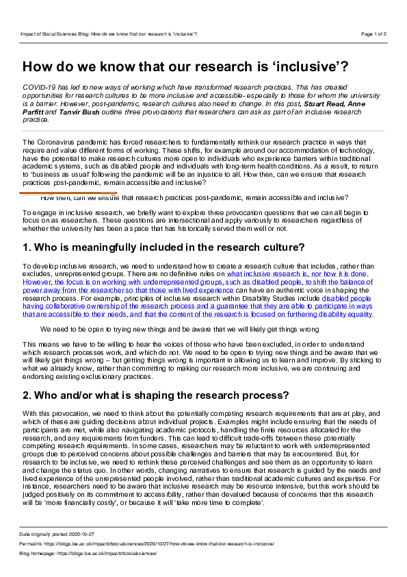 (PDF) How do we know that our research is ‘inclusive’?