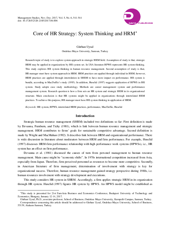 (PDF) Core of HR Strategy: System Thinking and HRM