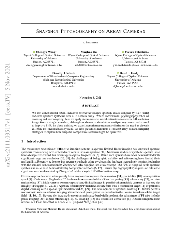 (PDF) Snapshot ptychography on array cameras